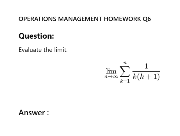 Solved OPERATIONS MANAGEMENT HOMEWORK Q6Question:Evaluate | Chegg.com
