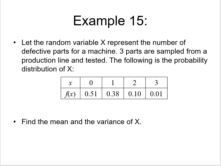 Solved Example 15: - Let the random variable X represent the | Chegg.com