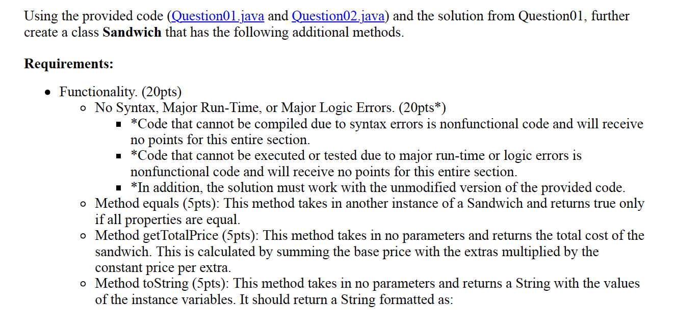 Solved Using the provided code (Question01.java and | Chegg.com