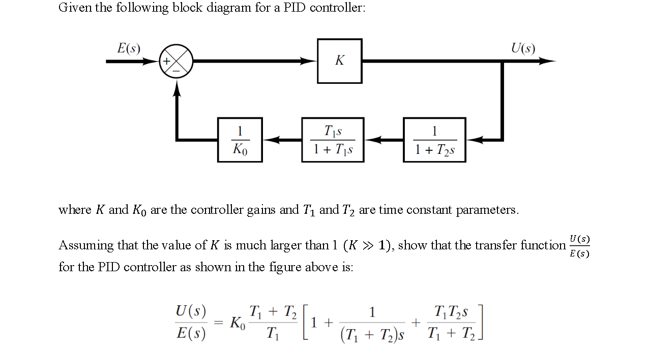 Solved Given the following block diagram for a PID | Chegg.com