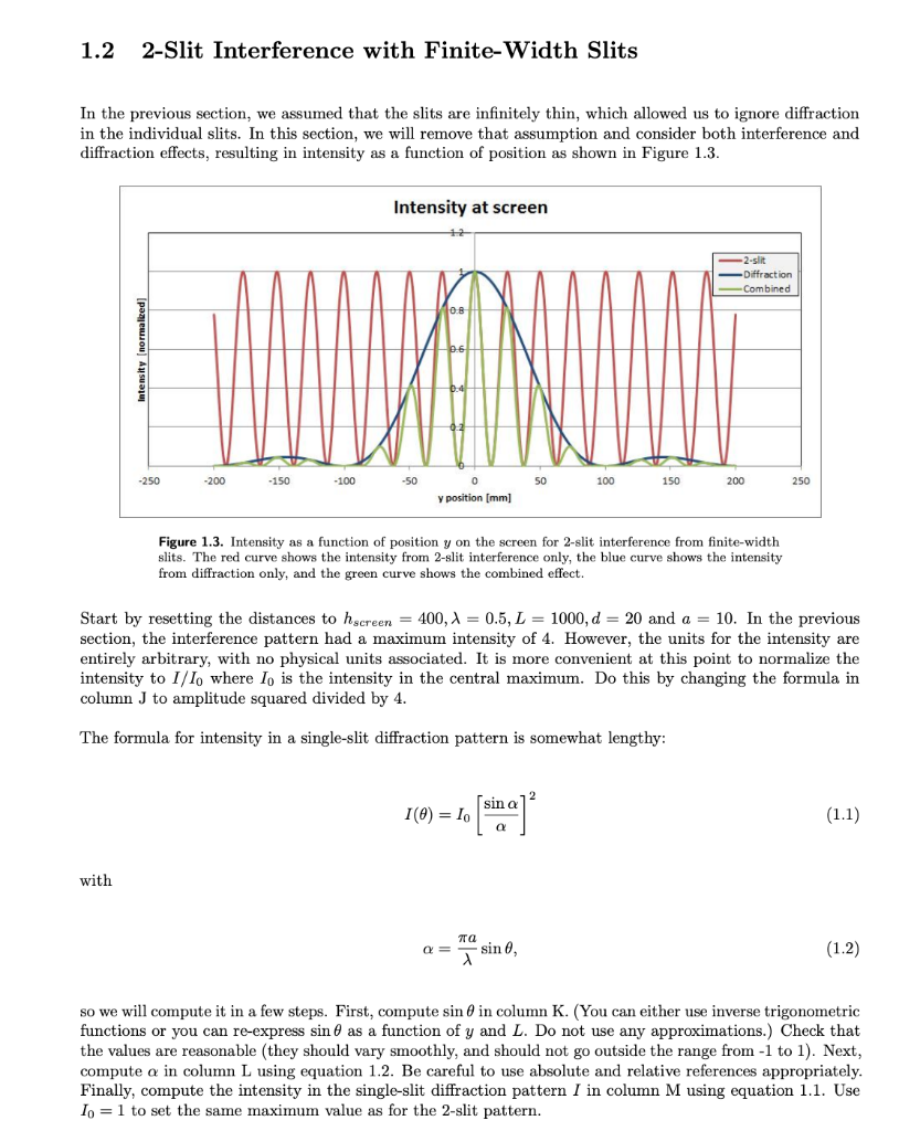 Solved 1.2 2-Slit Interference with Finite-Width Slits In | Chegg.com