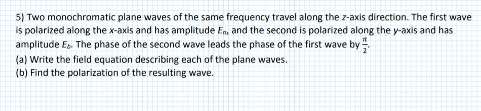 Solved 5) Two monochromatic plane waves of the same | Chegg.com
