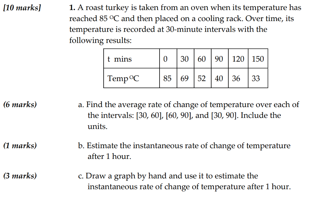 Solved 10 marksl 1. A roast turkey is taken from an oven | Chegg.com