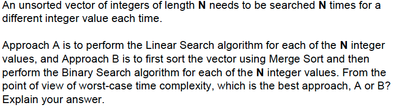 Solved An unsorted vector of integers of length N needs to | Chegg.com