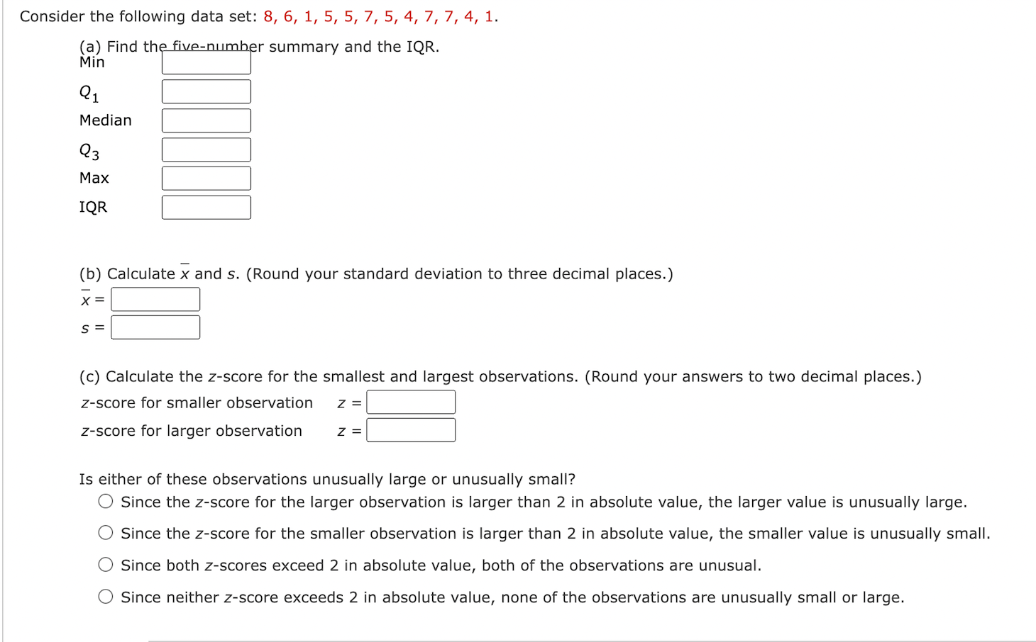 Solved Consider the following data set: | Chegg.com