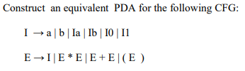 Solved Construct an equivalent PDA for the following CFG: I | Chegg.com