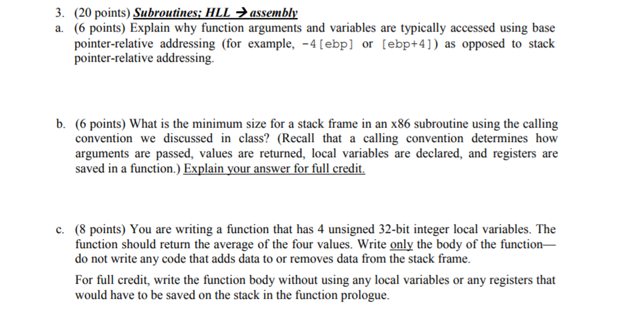 Subroutines: HLL to Assembly (Assistance with any of | Chegg.com