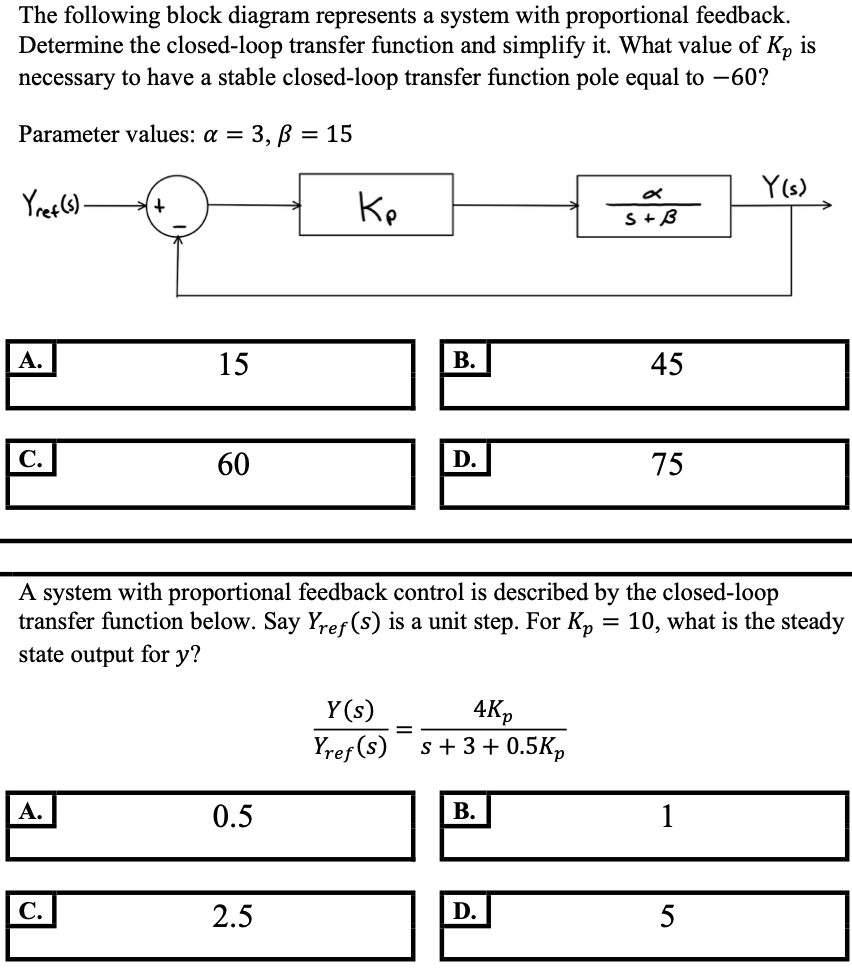 Solved The following block diagram represents a system with | Chegg.com