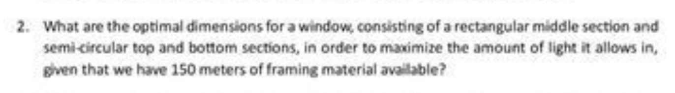 Solved 2. What are the optimal dimensions for a window, | Chegg.com