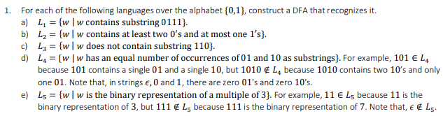 Solved 1. = For each of the following languages over the | Chegg.com