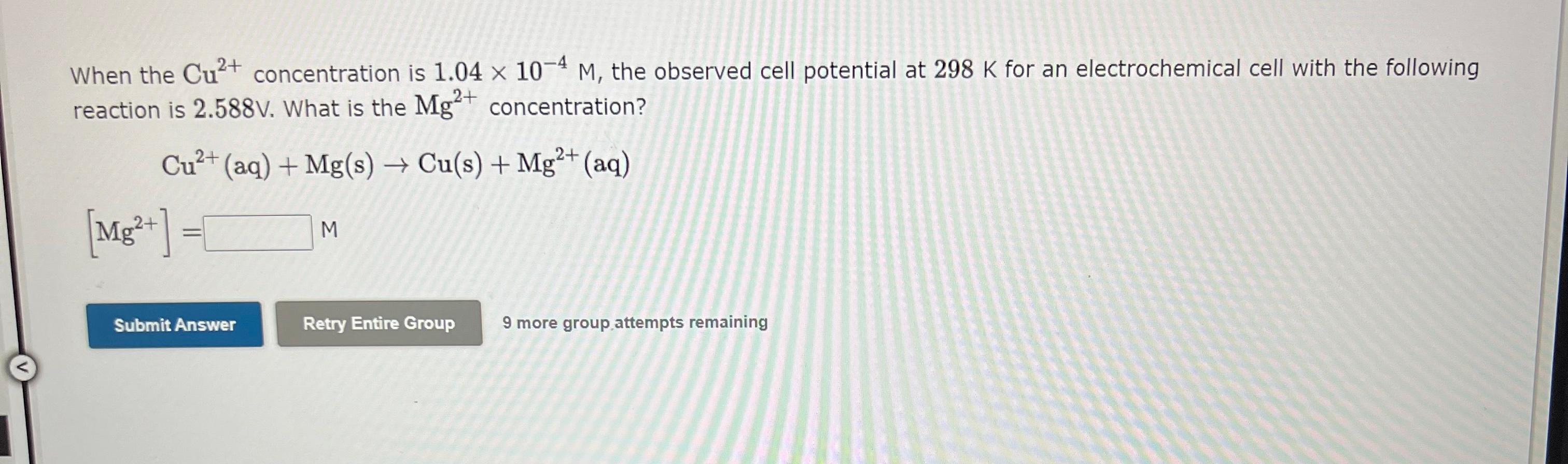 Solved When the Cu2+ concentration is 1.04×10−4M, the | Chegg.com