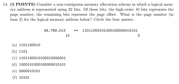 Solved 14. (5 POINTS) Consider a non-contiguous memory | Chegg.com