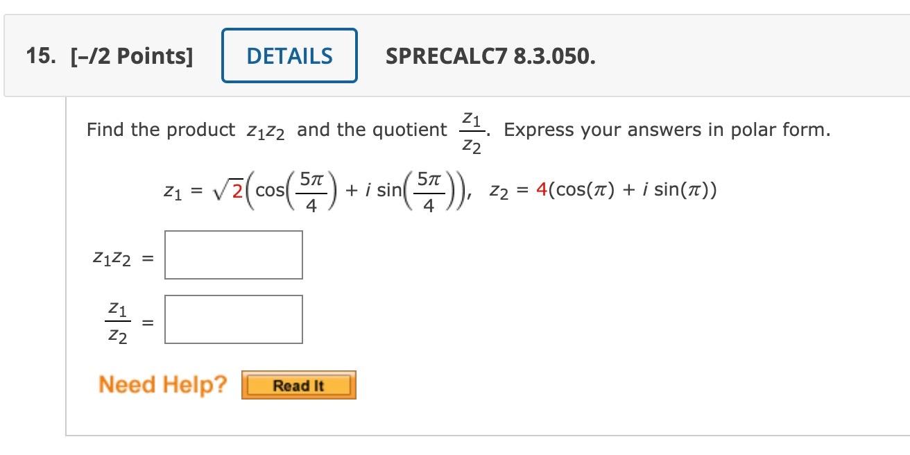 Solved Write the complex number in polar form with argument | Chegg.com