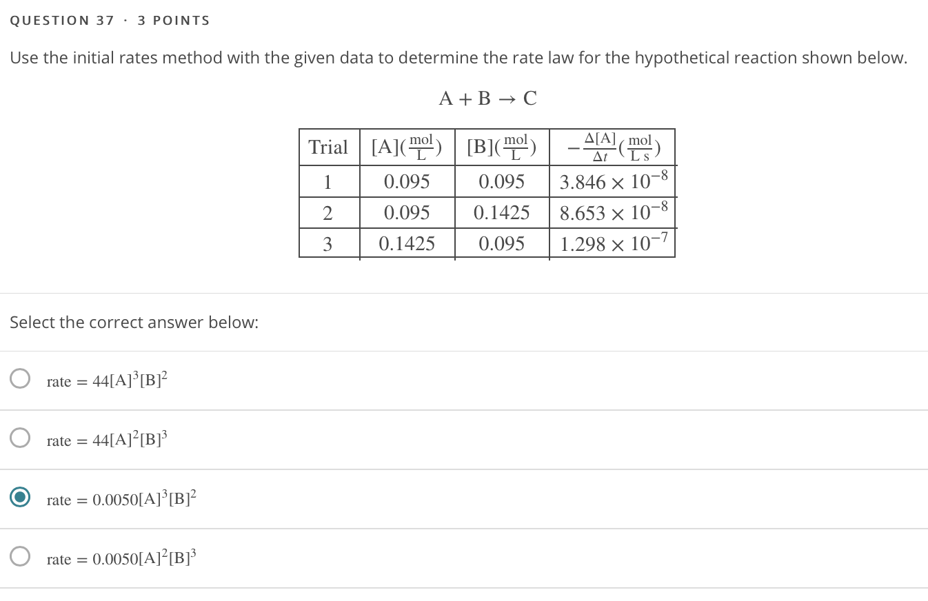 Solved QUESTION 37 · 3 POINTS Use the initial rates method | Chegg.com