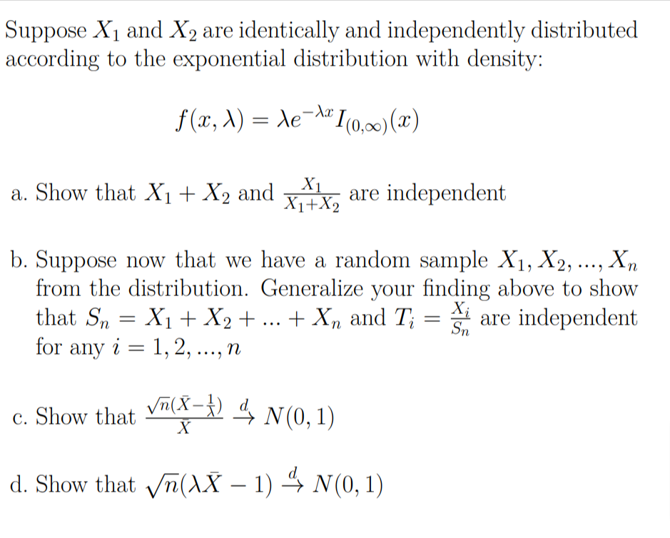 Solved Let X1,X2,…,Xn be a random sample from an exponential | Chegg.com