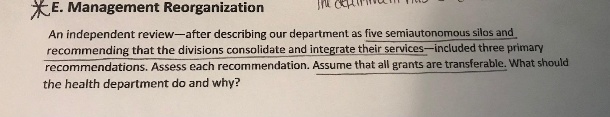 Solved *E. Management Reorganization An independent | Chegg.com