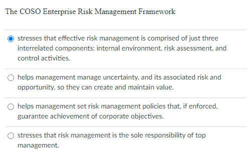 Solved The COSO Enterprise Risk Management Framework | Chegg.com