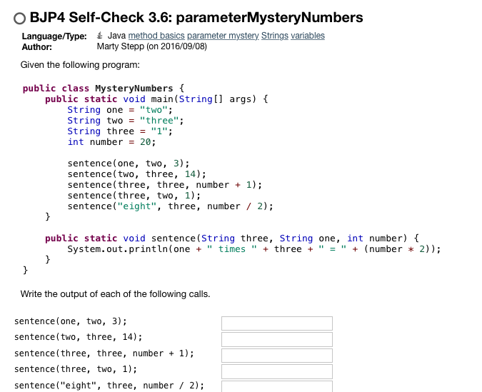 Solved BJP4 Self-Check 3.6: parameterMysteryNumbers | Chegg.com