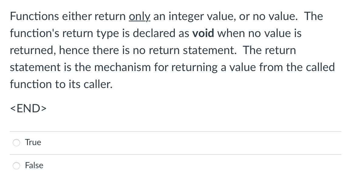 Solved Functions either return only an integer value, or no | Chegg.com