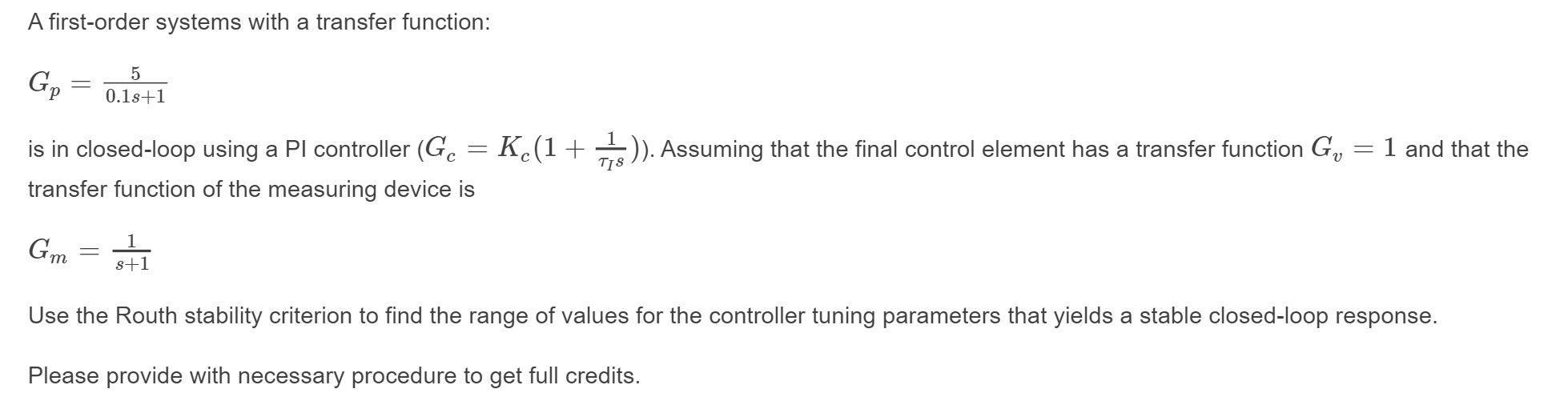 Solved A first-order systems with a transfer function: Gp = | Chegg.com