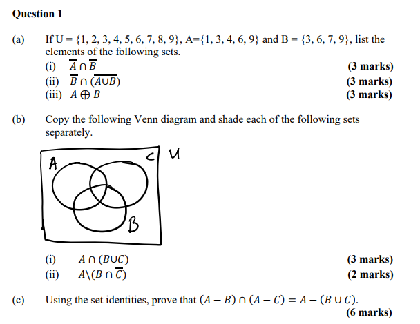 Solved Question 1 (a) If U = {1, 2, 3, 4, 5, 6, 7, 8, 9), | Chegg.com