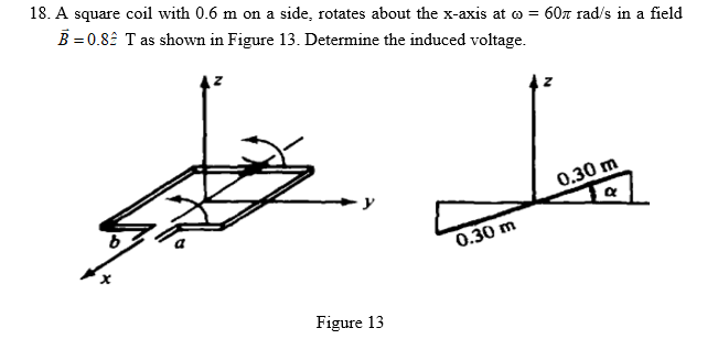 Solved 18. A square coil with 0.6 m on a side, rotates about | Chegg.com