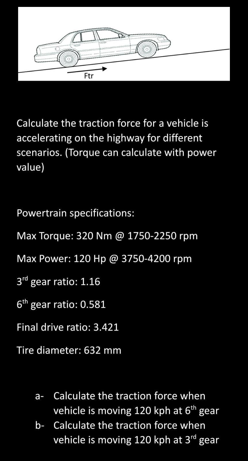 Solved Ftr Calculate the traction force for a vehicle is | Chegg.com