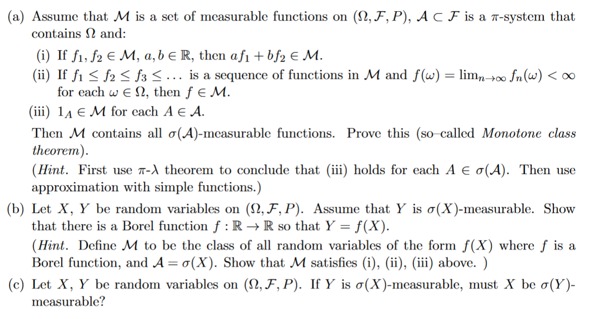 Solved (a) Assume that M is a set of measurable functions on | Chegg.com