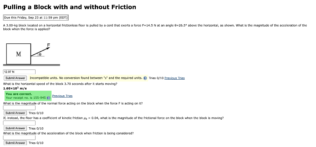 Solved Pulling a Block with and without Friction block when | Chegg.com