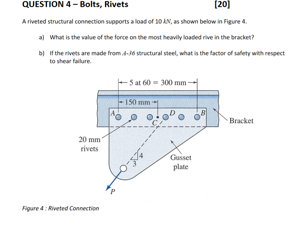 Solved [20] QUESTION 4 - Bolts, Rivets A riveted structural | Chegg.com