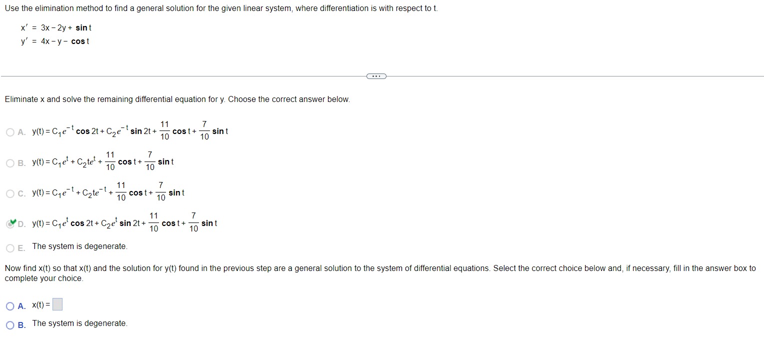 Solved Eliminate x ﻿and solve the remaining differential | Chegg.com
