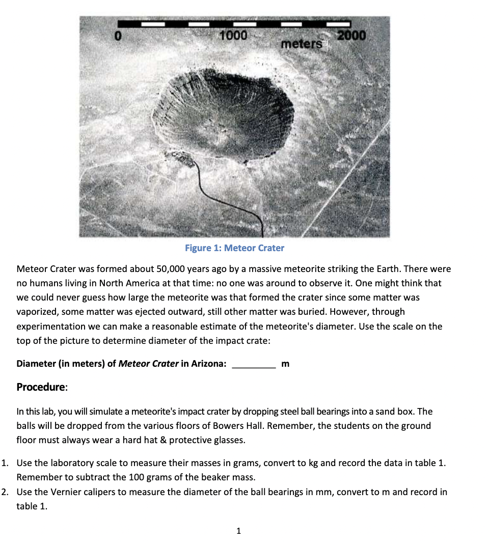 Solved Figure 1: Meteor CraterMeteor Crater was formed about | Chegg.com