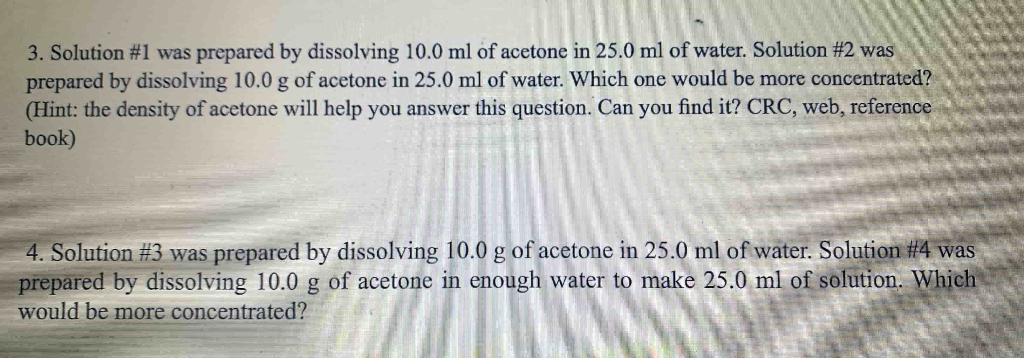Solved 3. Solution #1 was prepared by dissolving 10.0 ml of | Chegg.com
