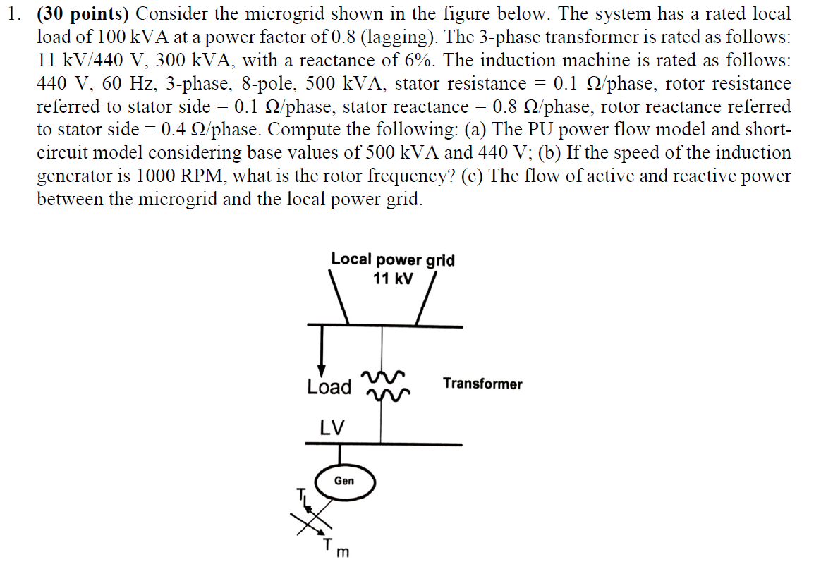 Solved 1. (30 points) Consider the microgrid shown in the | Chegg.com