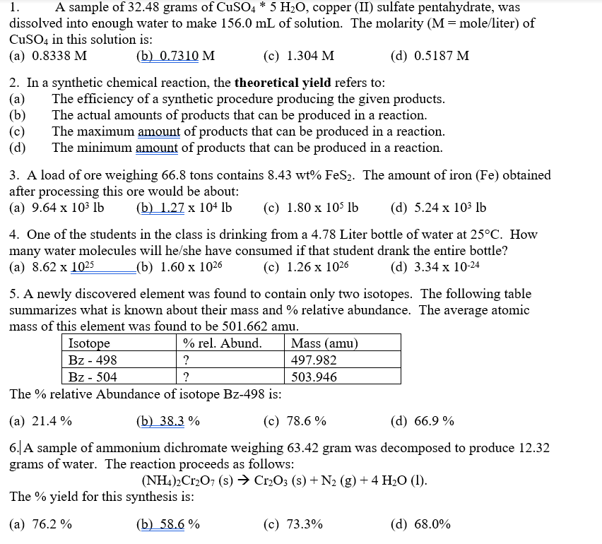 Solved 1. A sample of 32.48 grams of CuSO4 * 5 H20, copper | Chegg.com