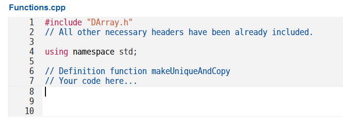 Solved Implement the function makeUniqueAndCopy() as a | Chegg.com