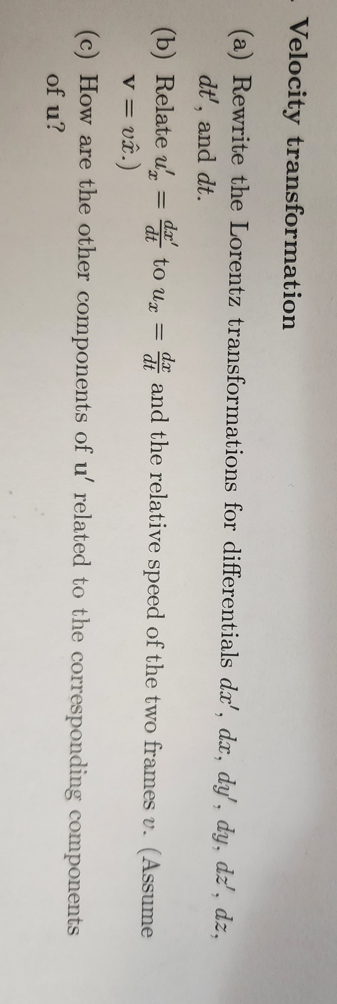 Solved Velocity transformation (a) Rewrite the Lorentz | Chegg.com