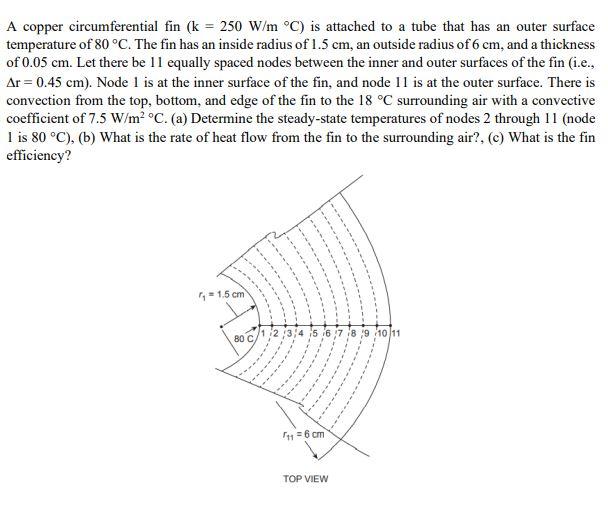 A copper circumferential fin (k = 250 W/m °C) is | Chegg.com