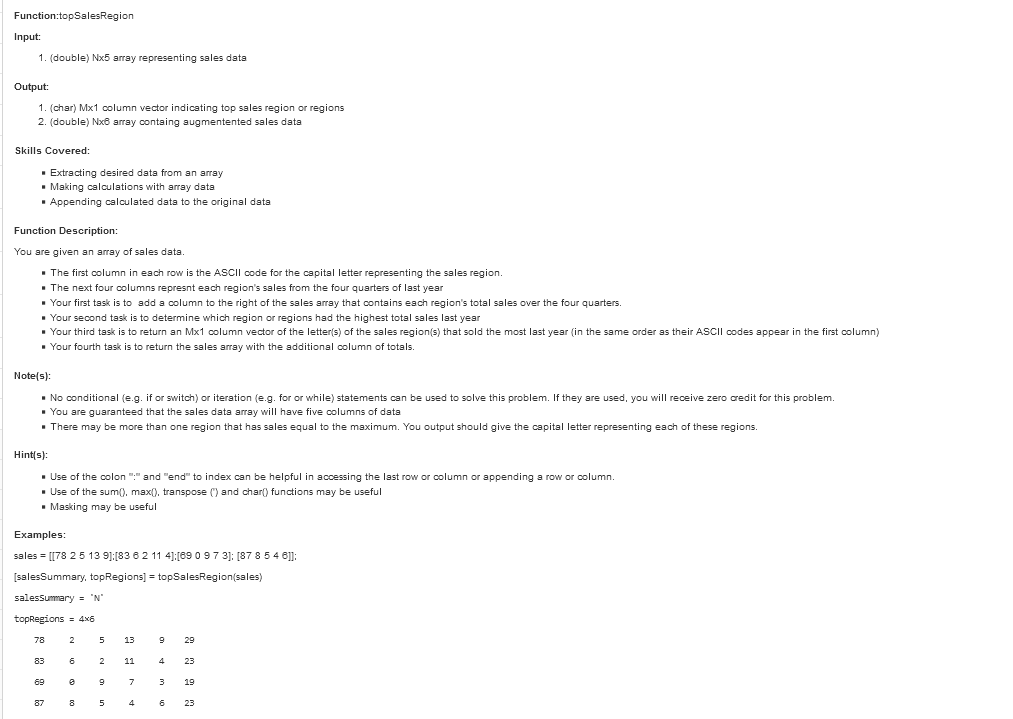 Solved Function: sortCols Input: 1. (double or char) NxM 2. | Chegg.com