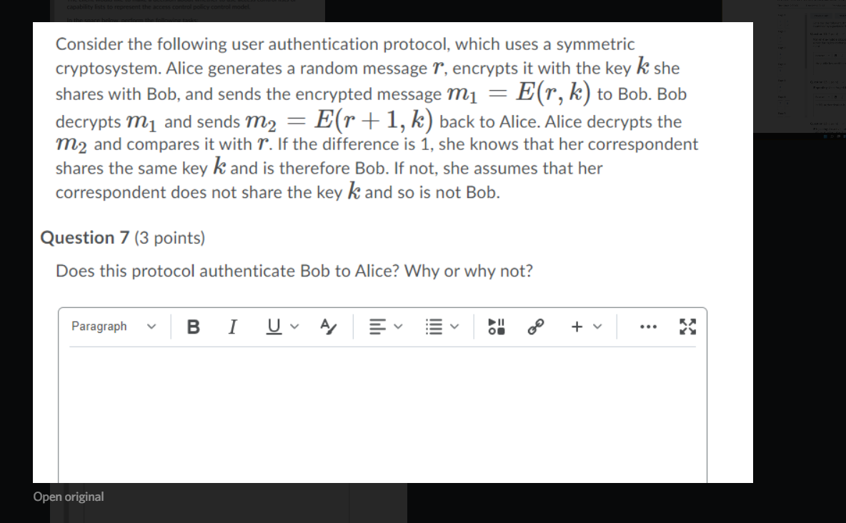 Solved Consider the following user authentication protocol, | Chegg.com