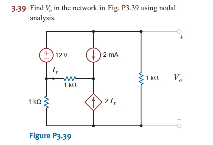 Solved 3.39 ﻿Find \( ﻿V_{o} \) ﻿in the network in Fig. P3.39 | Chegg.com