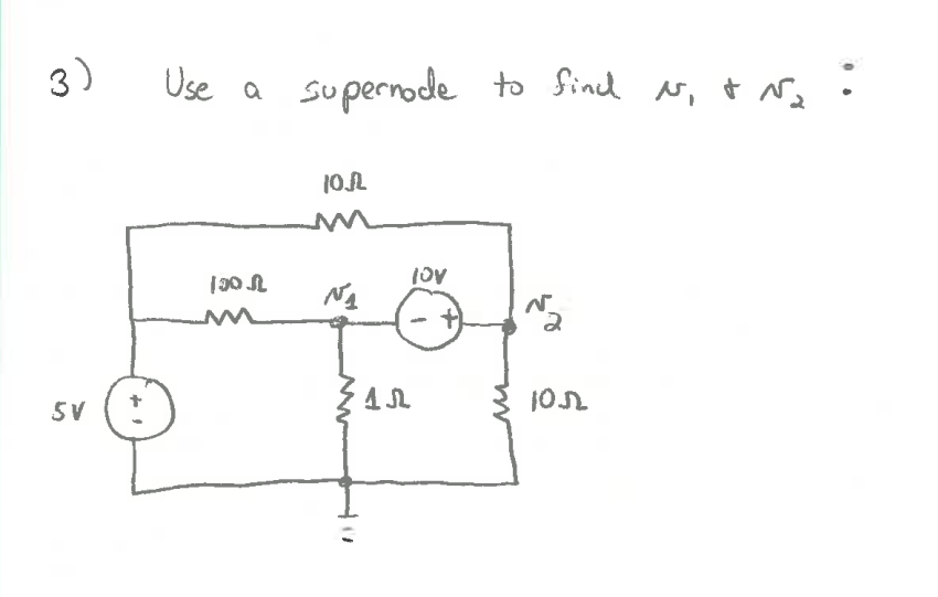 Solved 3) Use a supernode to find v1+v2 : | Chegg.com