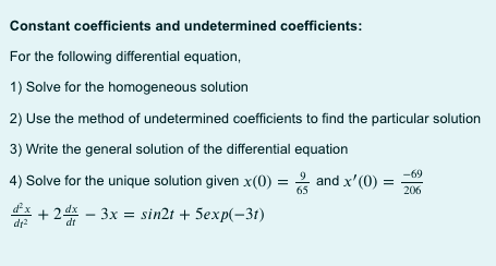 Solved Constant coefficients and undetermined coefficients: | Chegg.com