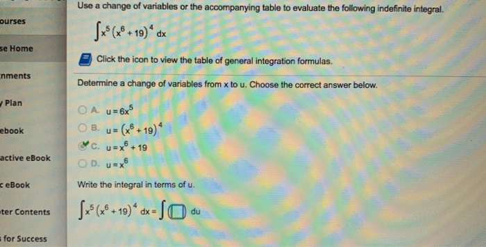 Solved Use a change of variables or the accompanying table | Chegg.com