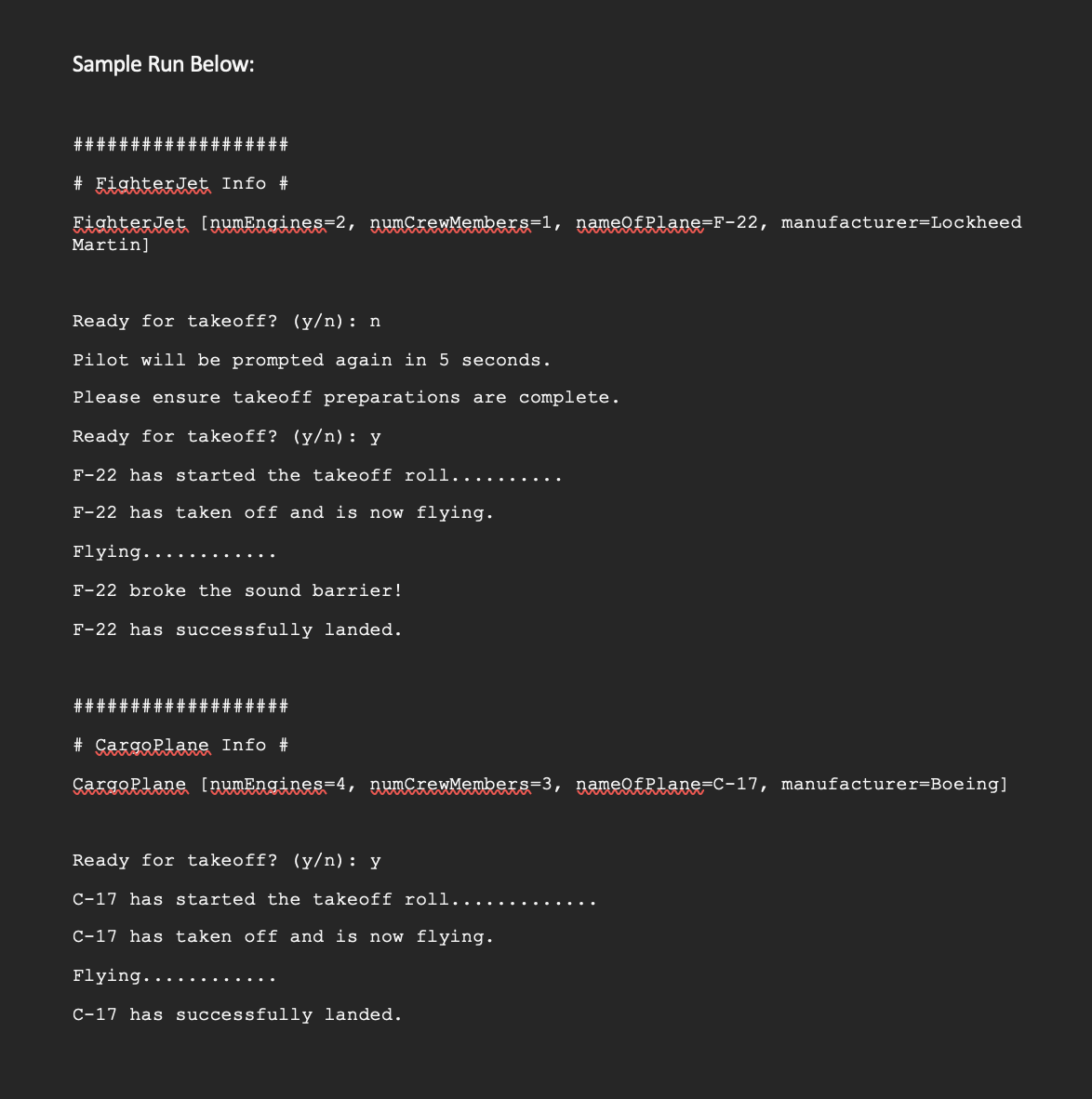 Solved Assignment You are creating an AirVehicle interface | Chegg.com