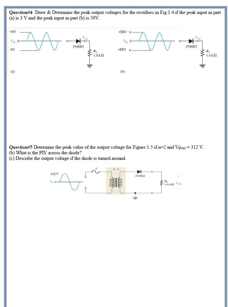 Solved Question#4 Draw & Determine the peak output voltages | Chegg.com