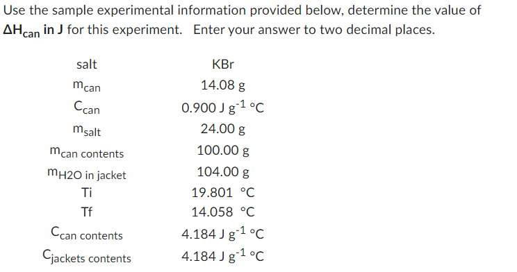 Solved Use the sample experimental information provided | Chegg.com