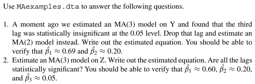 Solved Use MAexamples. dta to answer the following | Chegg.com