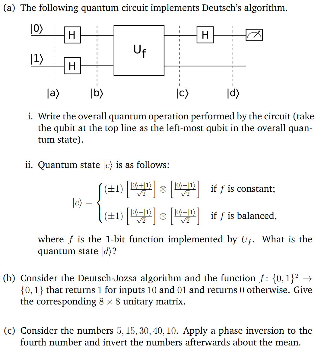 (a) The following quantum circuit implements | Chegg.com