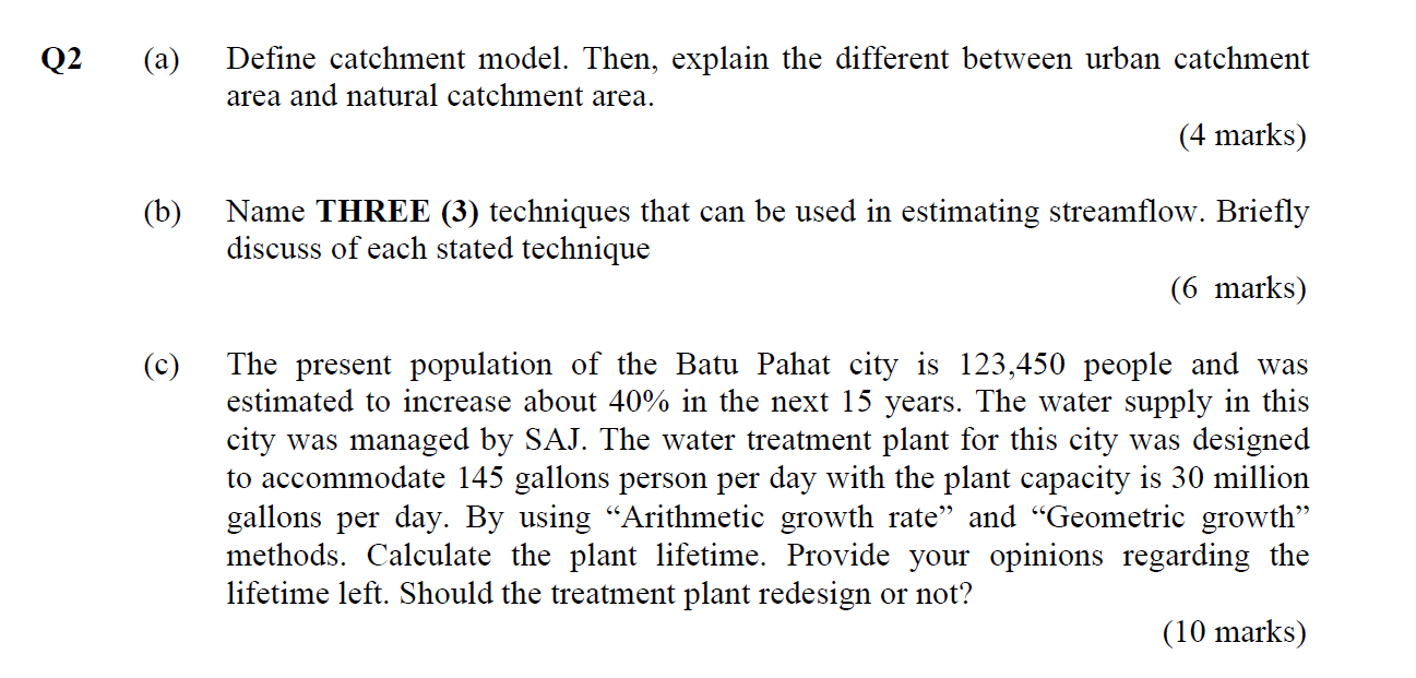 Solved Q2 Define catchment model. Then, explain the | Chegg.com